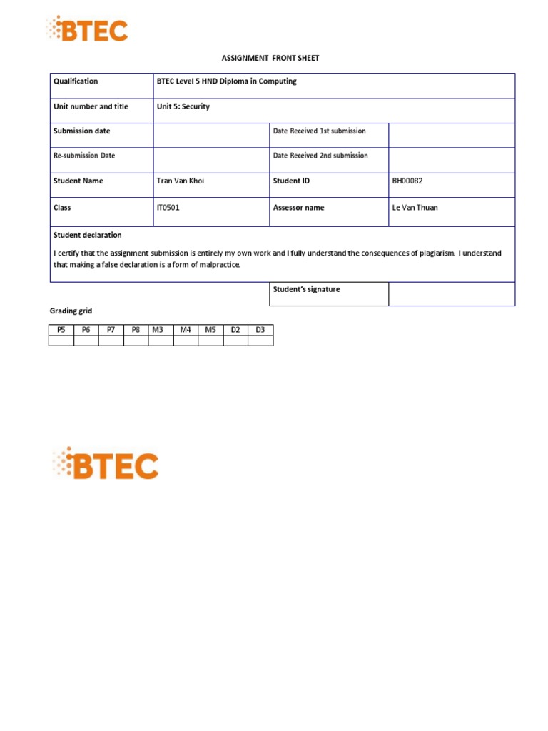 Unit 5 - Assignment 2 Frontsheet - Security | PDF | Threat (Computer) | Information Security