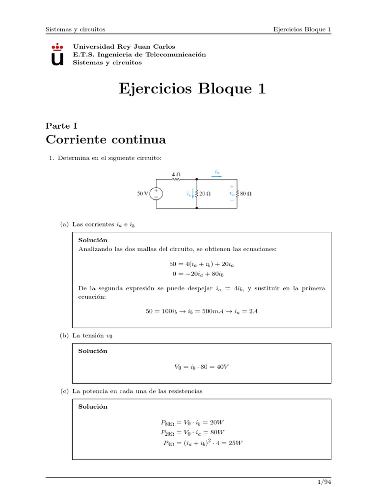 Ejercicios Bloque 1: Corriente Continua | PDF | Impedancia eléctrica | Inductor