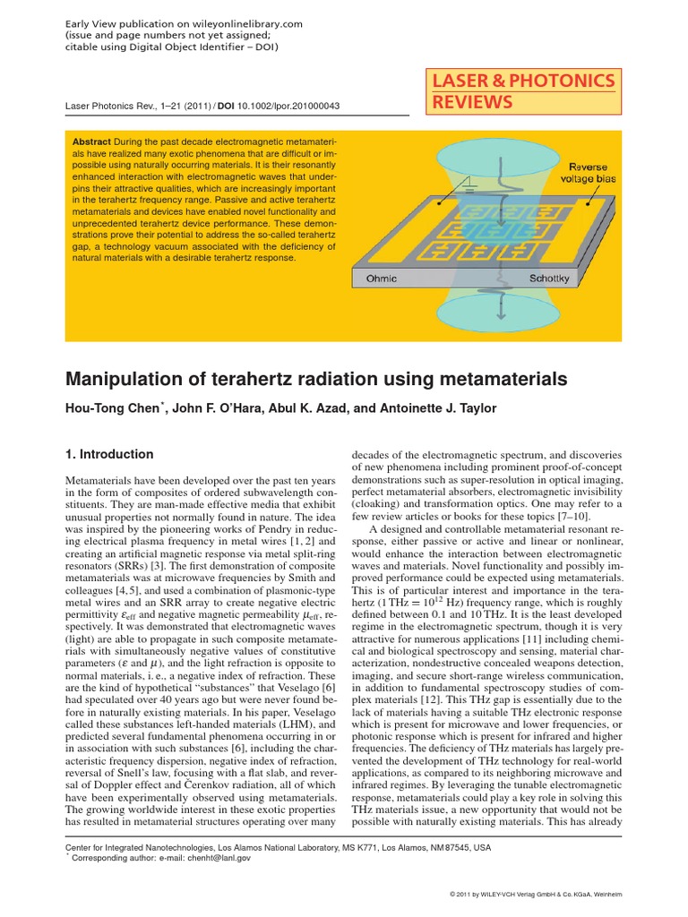 Manipulation of Terahertz Radiation Using Metamaterials | PDF ...