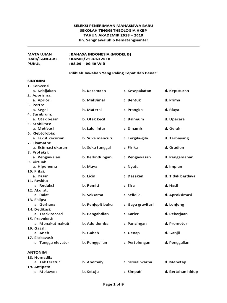 SPMB Bhs Indonesia Model B | PDF