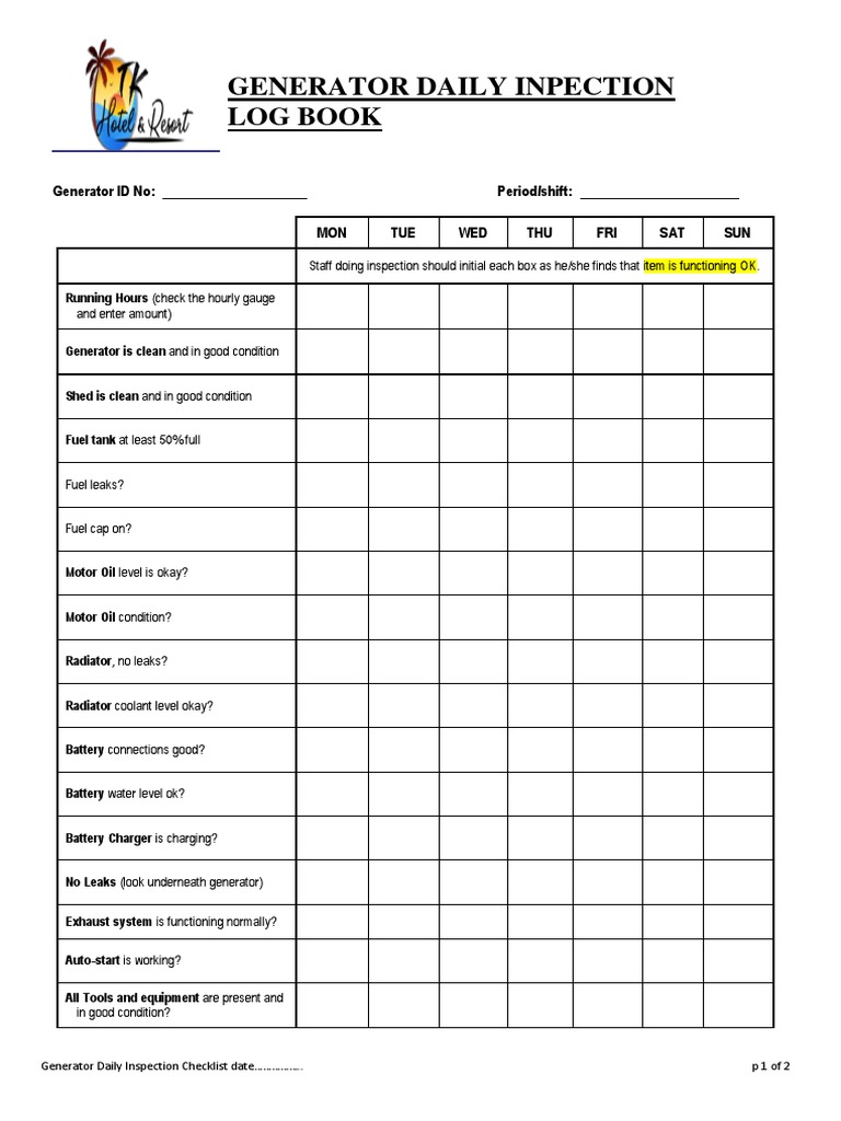 Checklist-Generator-Daily-Inspection Log | PDF