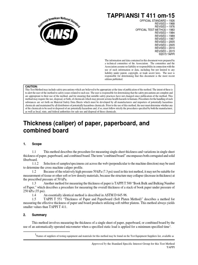 Tappi T411 | PDF | Paperboard | Calibration