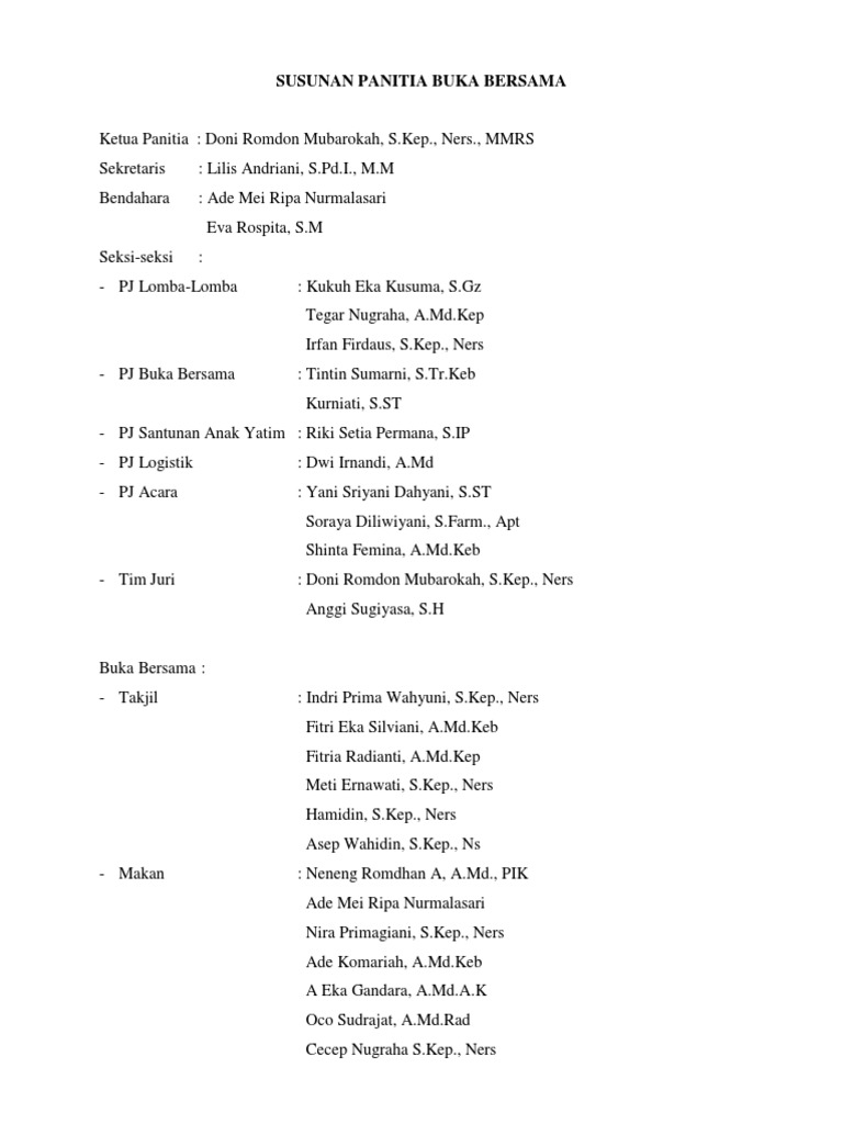 Susanan Panitia Bukber | PDF