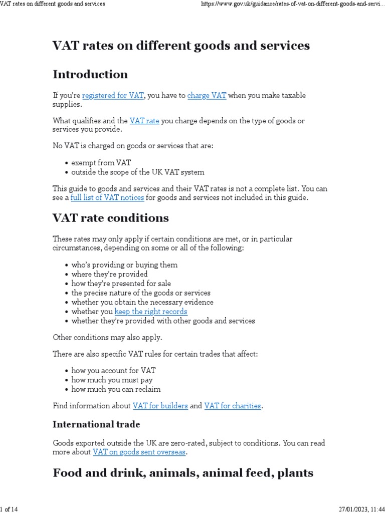 VAT Rates On Different Goods and Services - GOV - UK | PDF | Water ...
