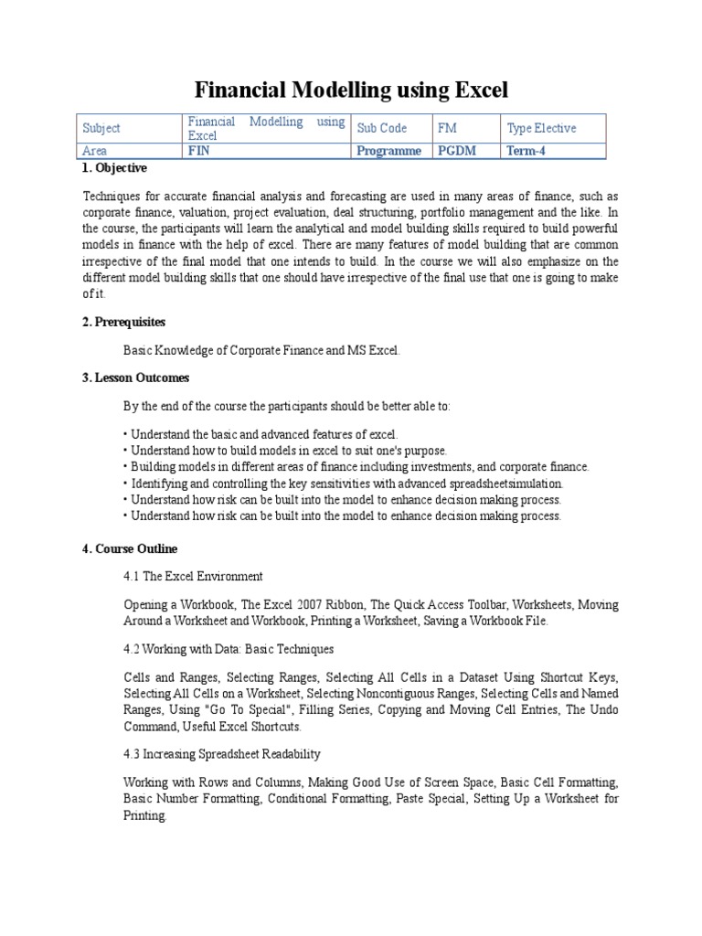 Financial Modeling | PDF | Microsoft Excel | Spreadsheet