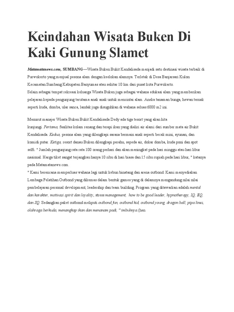 Keindahan Wisata Buken Di Kaki Gunung Slamet | PDF