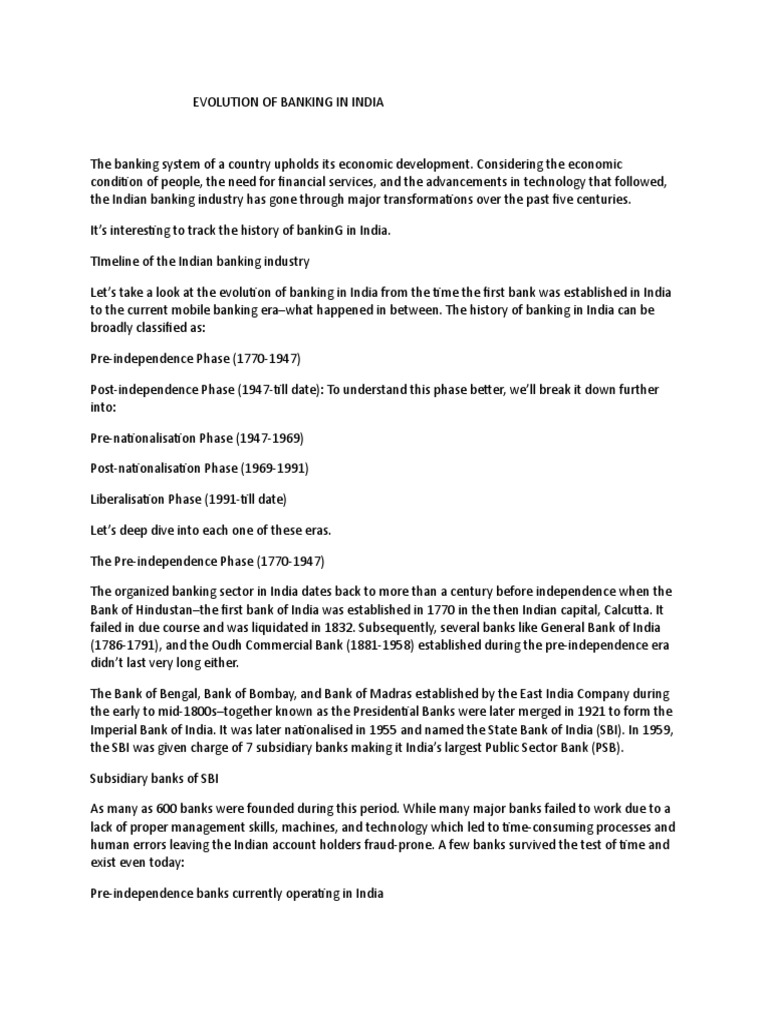 Evolution of Banking in India: A Timeline | PDF | Banks | Reserve Bank ...