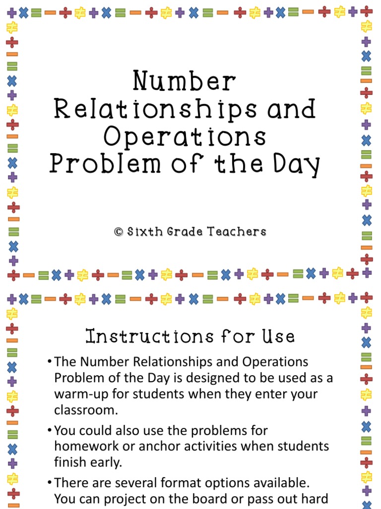 Number Relationships and Operations Problem of The Day: © Sixth Grade ...