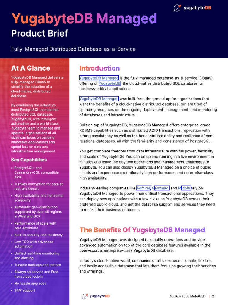 Yugabytedb Managed: Product Brief | PDF | Databases | Cloud Computing