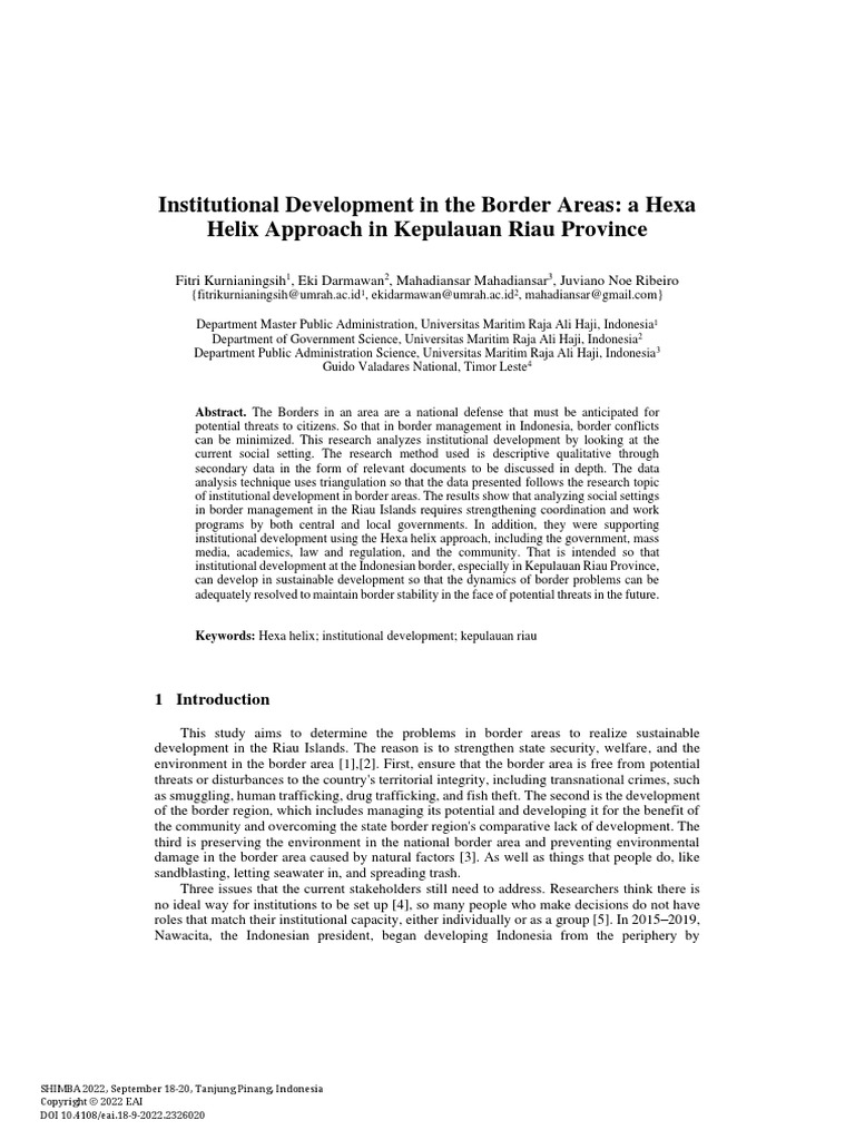 Institutional Development in The Border Areas A Hexa Helix Approach in ...