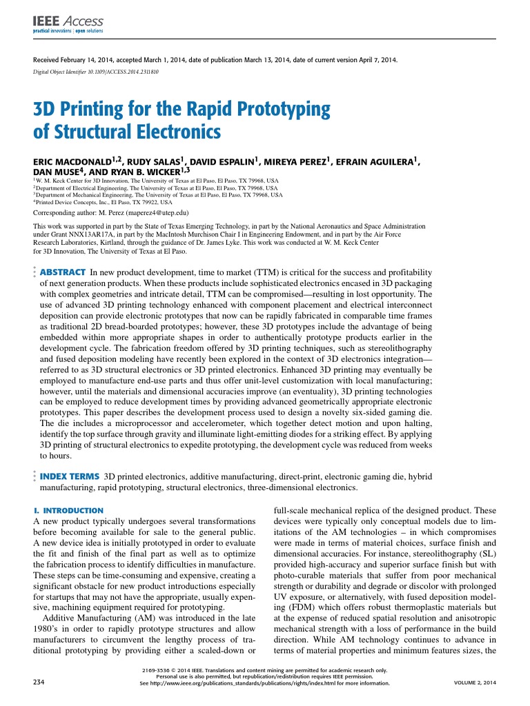 3D Printing For The Rapid Prototyping of Structural Electronics | PDF | 3 D Printing | Printed ...