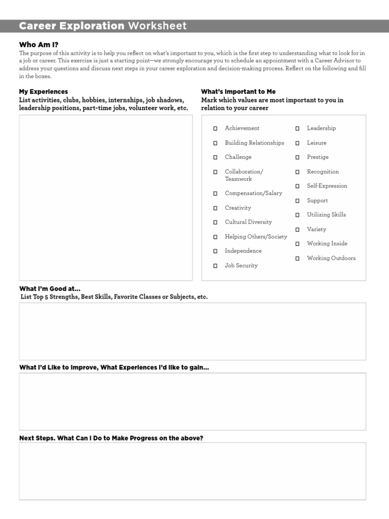 Career Exploration Worksheet | PDF | Cognition