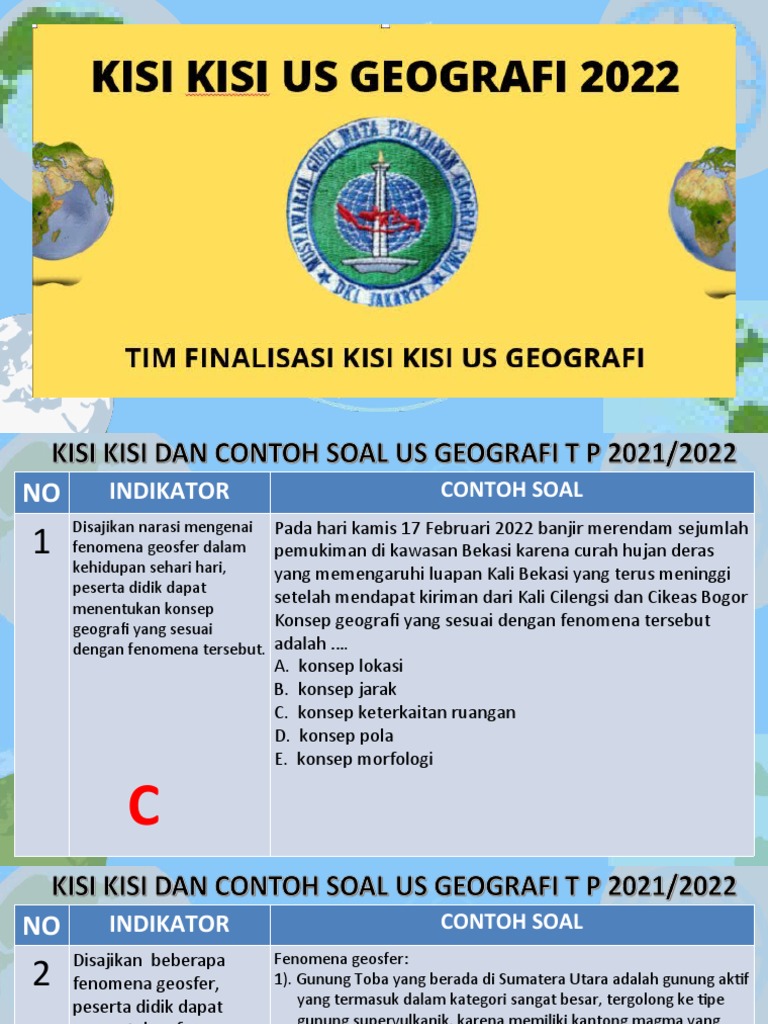 KISI KISI US GEOGRAFI 2021 MGMP DKI - 20 Februari 2022 | PDF