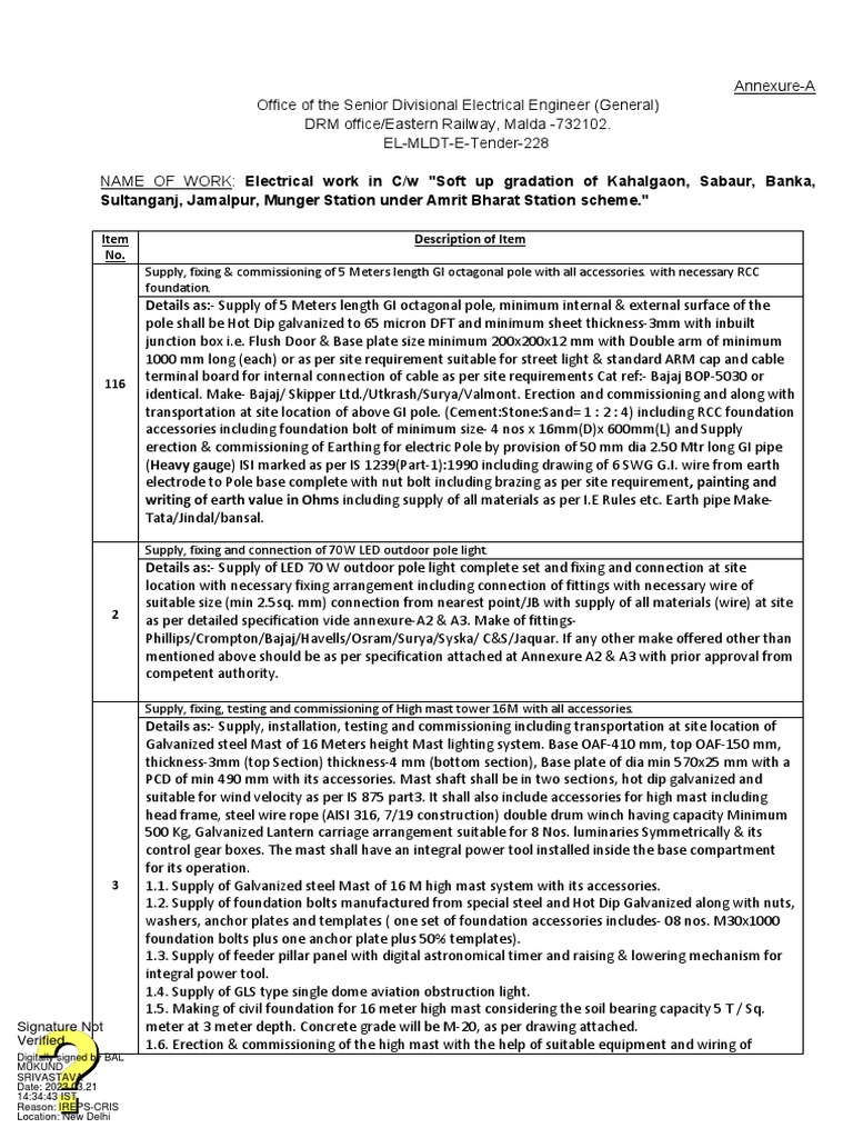 228 Specificationofworks Annexure AFinal | PDF | Electrical Wiring ...