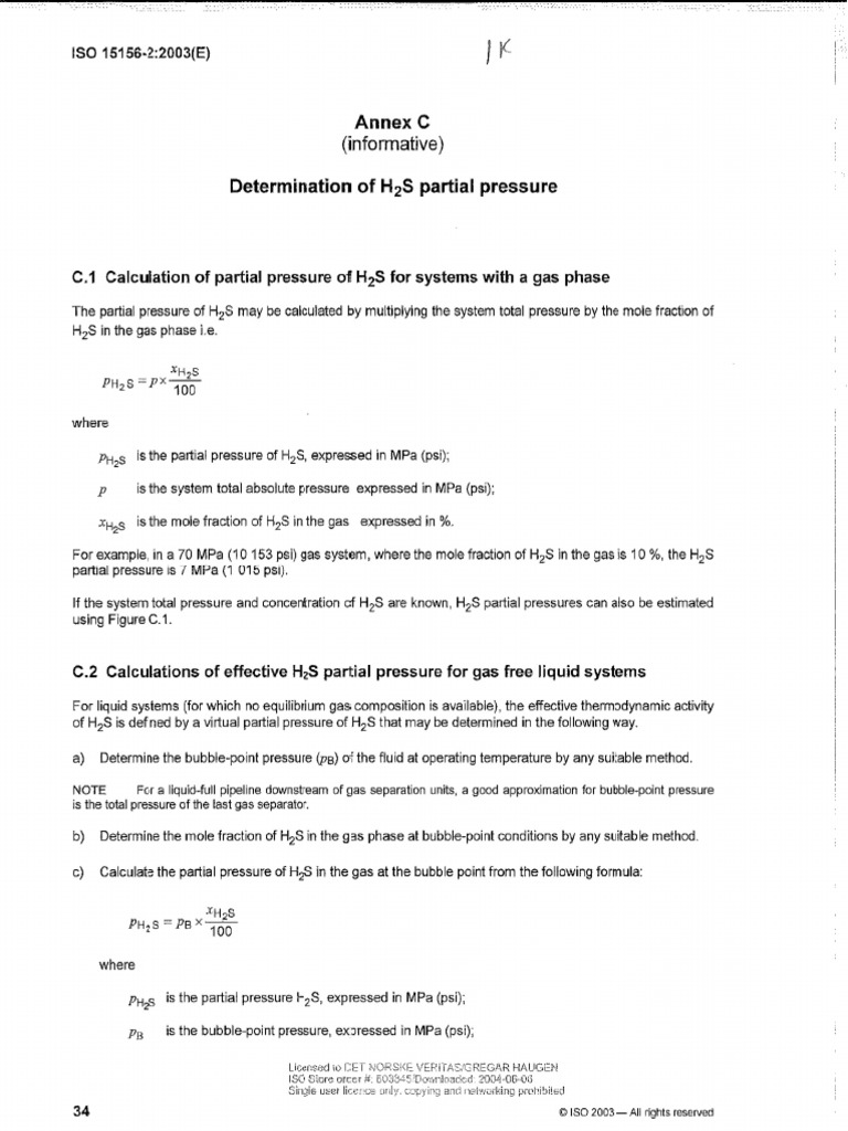 H2S Partial Pressure Calculation in Liquid Full Line. | PDF