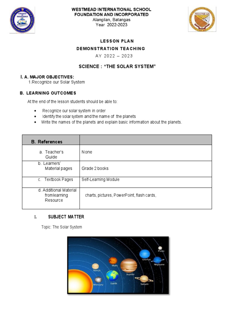 FINAL Pck-4 - Lesson-Plan - Solar-System | PDF | Planets | Solar System