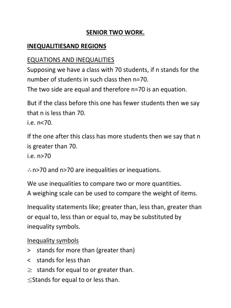 01 - S.2 Maths - EQUATIONS AND INEQUALITIES | PDF | Inequality ...