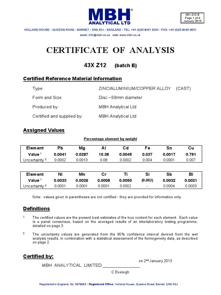 Certified Alloy Analysis Report | PDF | Chemical Elements | Metals