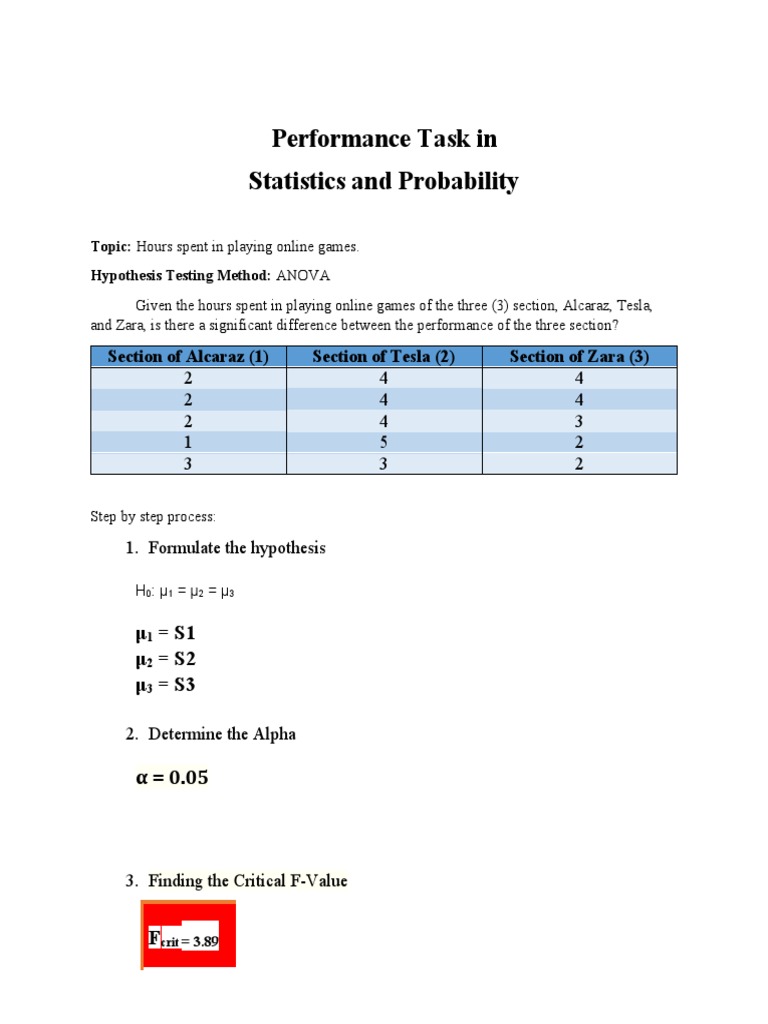 Performance Task in Statistics and Probability | PDF | P Value ...
