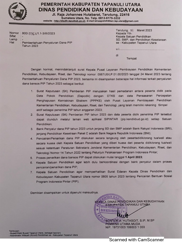 pemberitahuan dana PIP | PDF