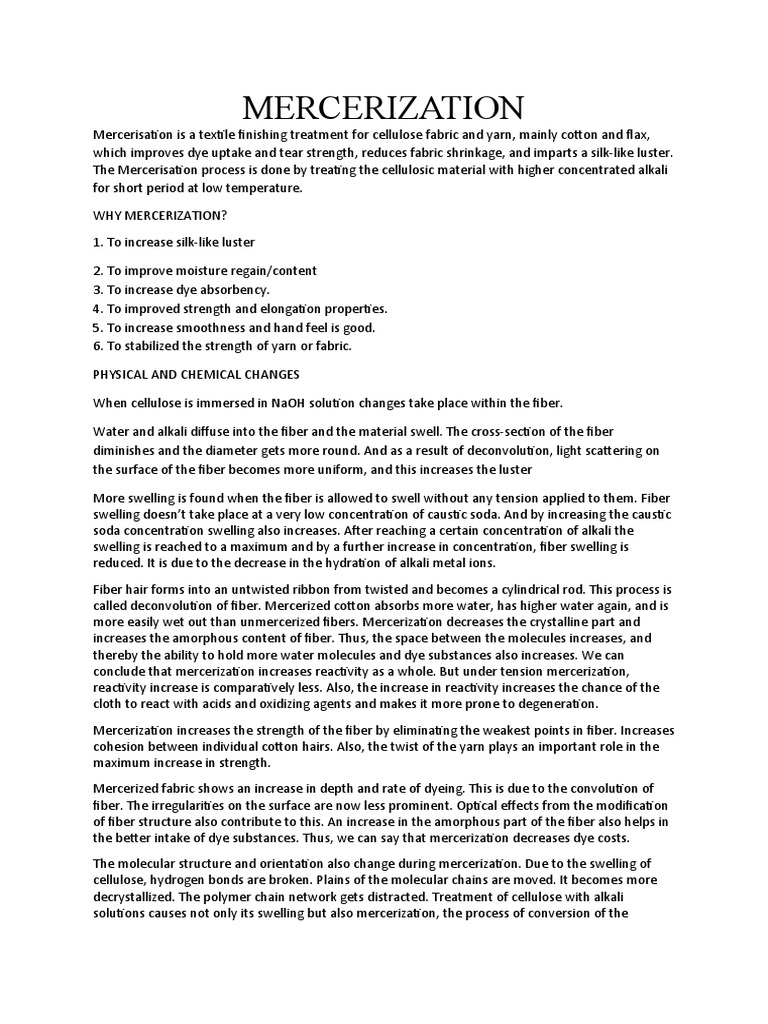 Mercerization | PDF | Textiles | Cellulose