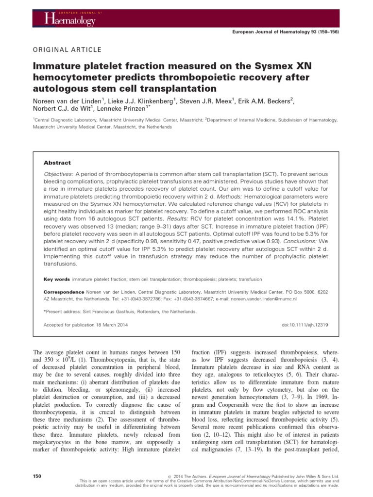 Immature Platelet Fraction Measured On The Sysmex XNe | PDF | Receiver ...