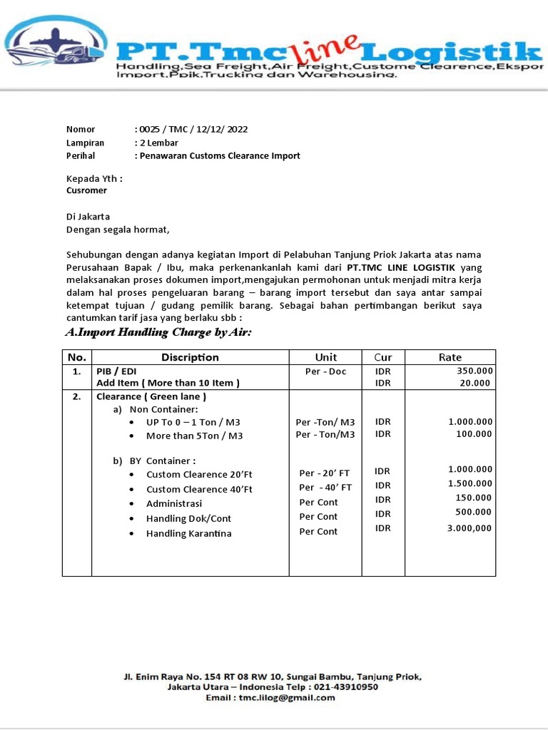 A.Import Handling Charge by Air:: No. Discription | PDF