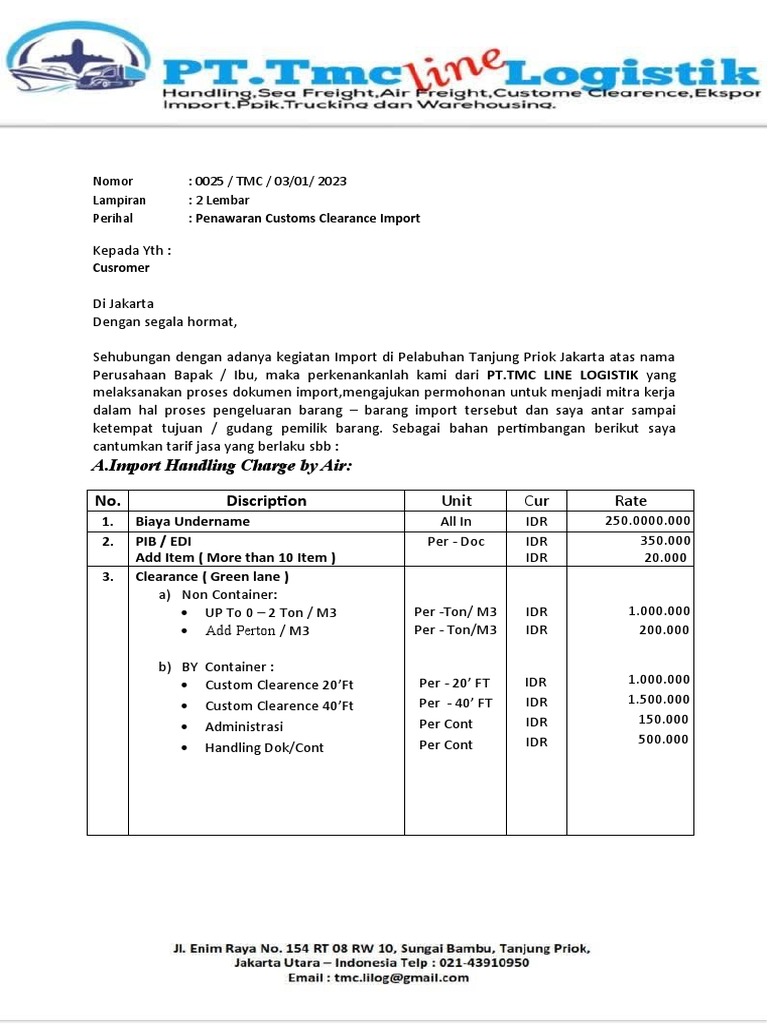 A.Import Handling Charge by Air:: No. Discription | PDF