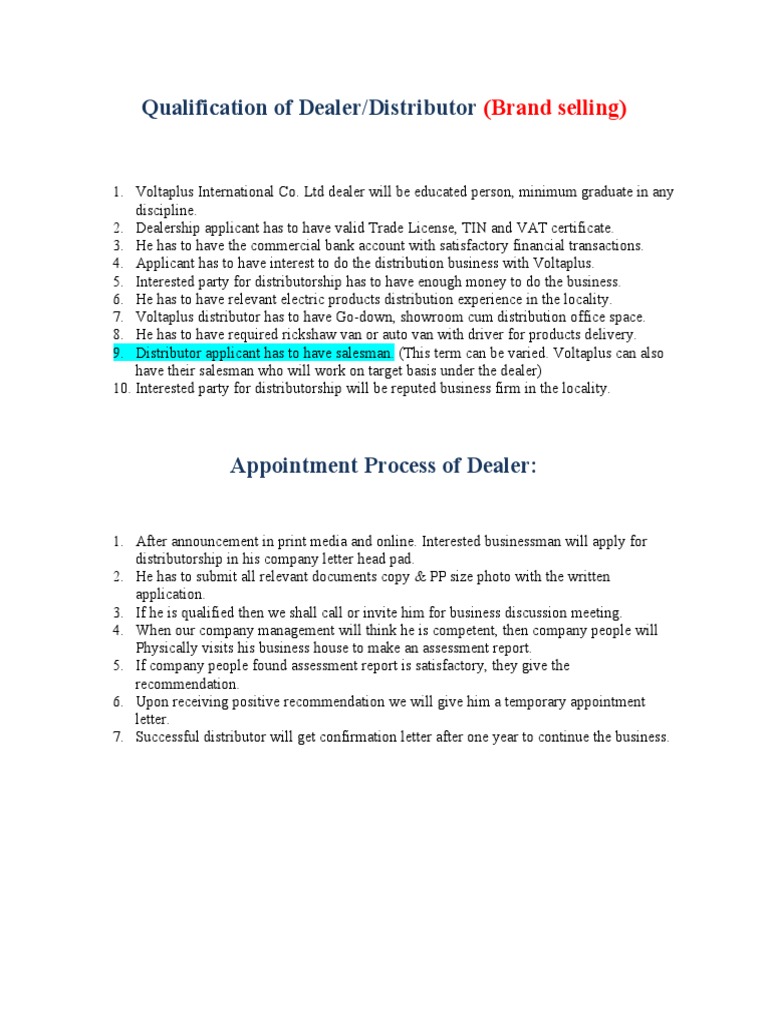 Qualification of Dealer | PDF | Car Dealership | Prices