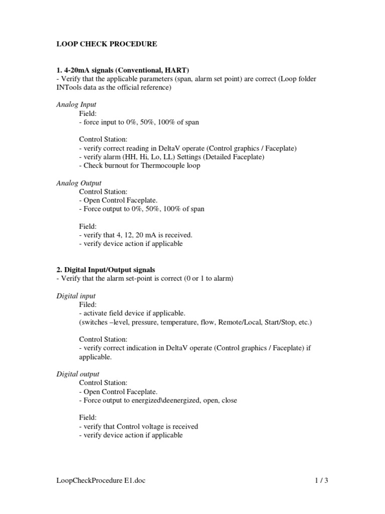 LoopCheckProcedure E1 | PDF | Electricity | Computer Engineering