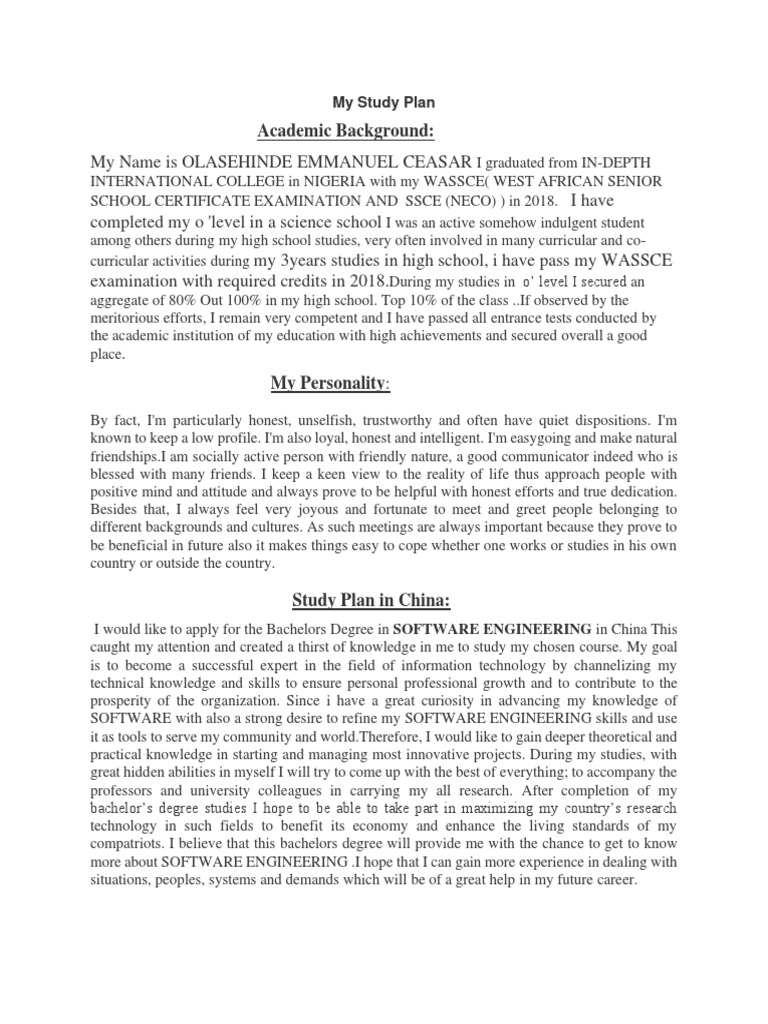 Study Plan Halliru Shafiu Waiman | PDF | Cost Of Living | International ...