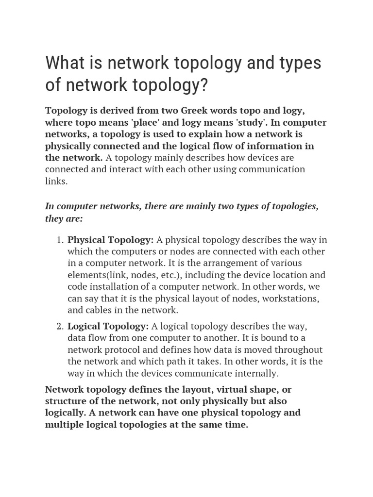 What Is Network Topology and Types of Network Topology | PDF | Network ...