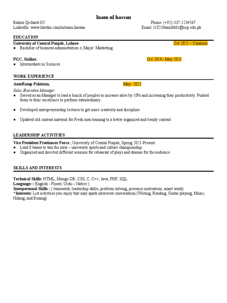 Inam CV | PDF