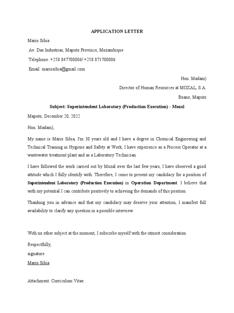 Application Latter. Mario Sibia.12.22w | PDF