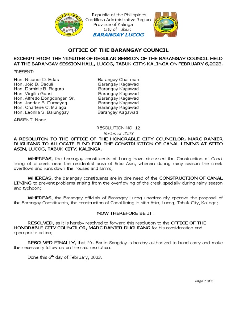 Barangay Lucog Requests Funding for Canal Lining Project | PDF