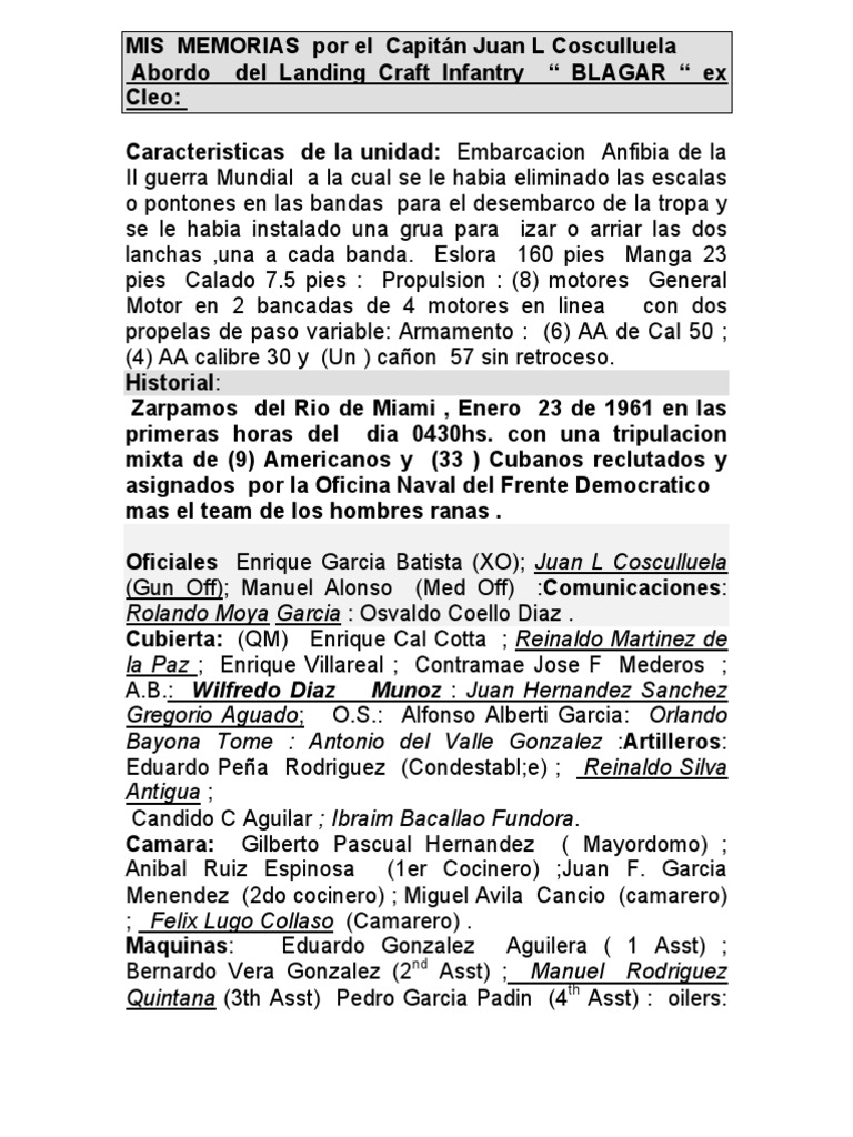 El Blagar, Memorias Por Juan Cosculluela | PDF | Cuba | Barcos