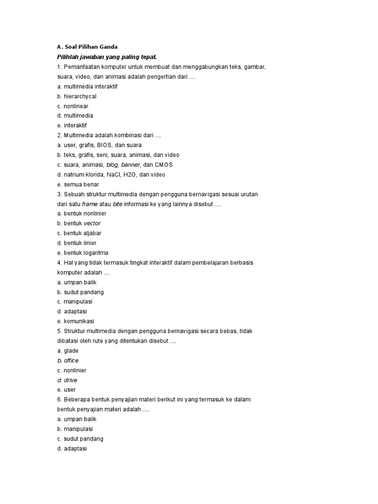 Latihan Soal DMI (Desain Media Interaktif) | PDF
