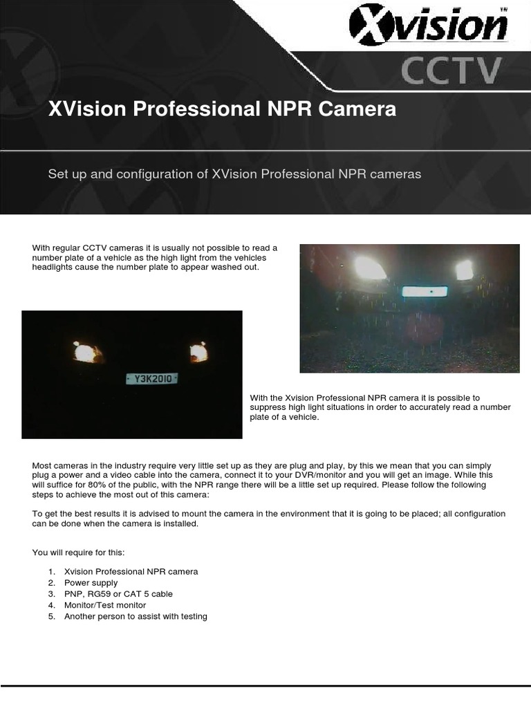 Set Up and Configuration of Xvision Professional NPR Cameras | PDF ...