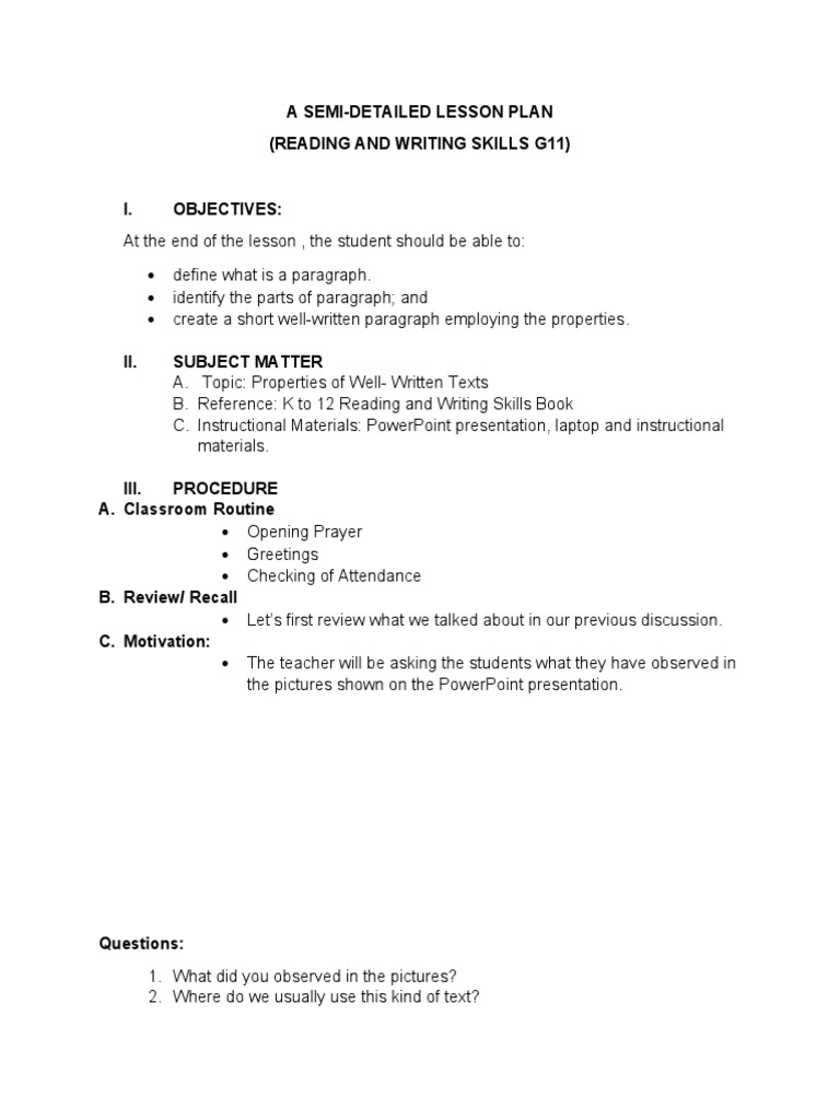 Writing Paragraphs | PDF | Teachers | Lesson Plan