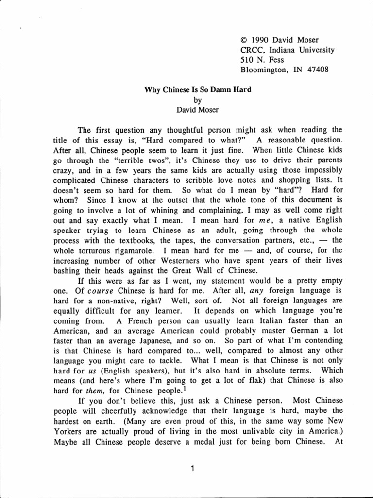Moser Why Chinese Hard | PDF | Chinese Characters | Chinese Language