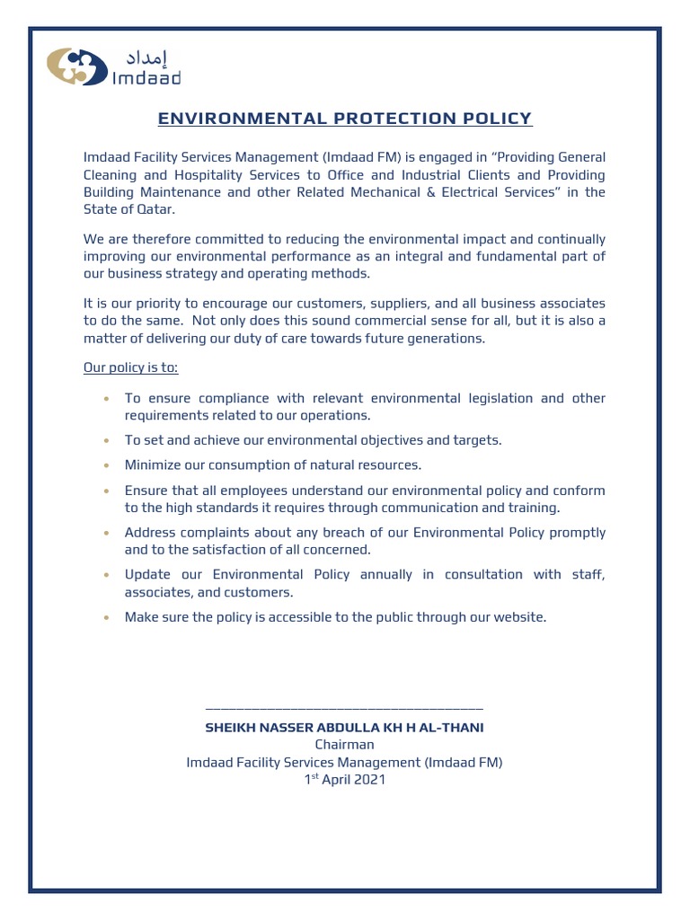 IMD Environmental & Sustainability Policy | PDF | Environmental Policy ...