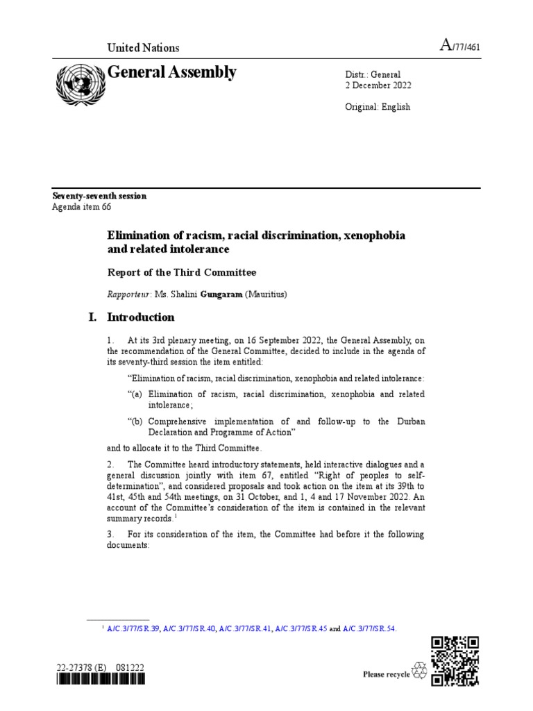 Elimination of Racism, Racial Discrimination, Xenophobia and Related ...