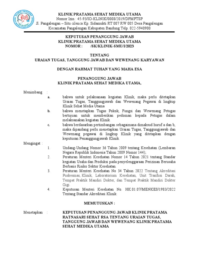 SK Uraian Tugas Karyawan | PDF