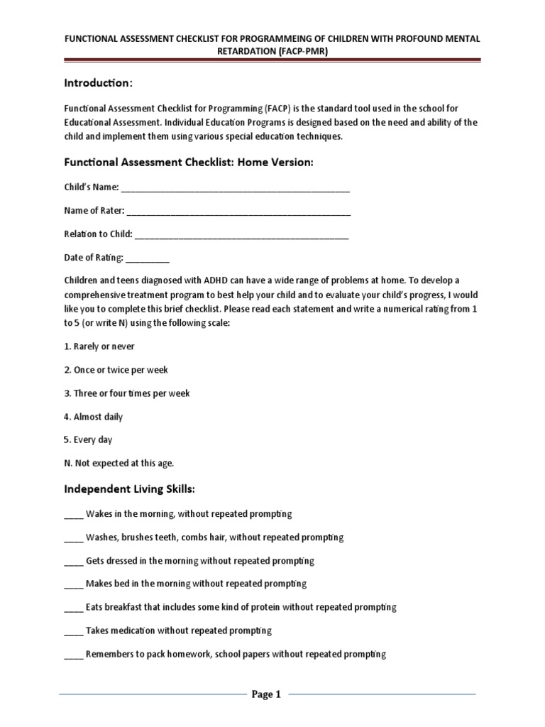 FACP-PMR: FUNCTIONAL ASSESSMENT FOR CHILDREN WITH PROFOUND MENTAL ...