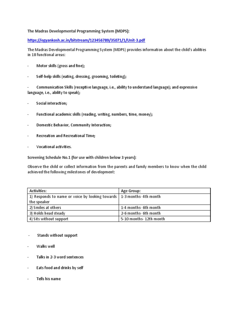 The Madras Developmental Programming System (MDPS) | PDF | Nonverbal Communication | Cognitive ...