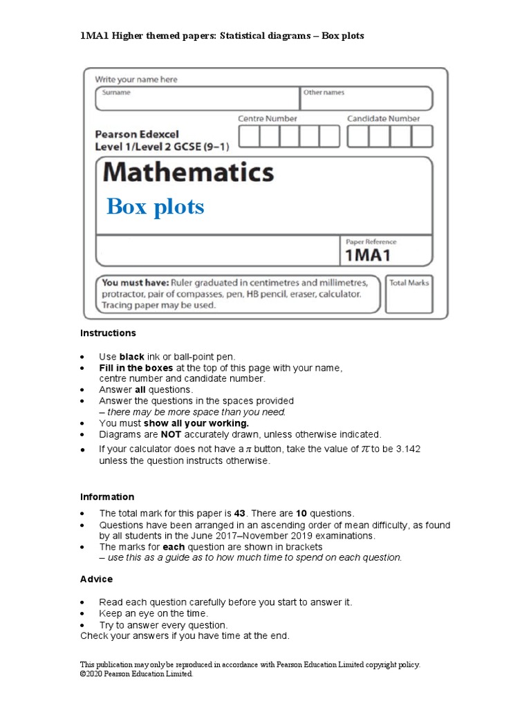 44a Statistical Diagrams Box Plots - H - Question Paper | PDF | Statistics