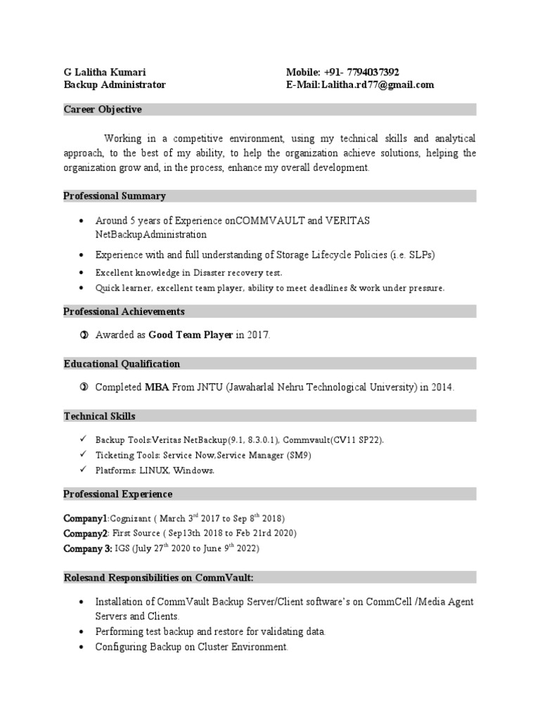 Lalitha Kumari_Backup_TechM_Bangalore | PDF | Backup | Data Management