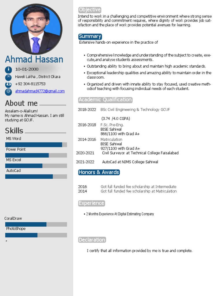 Cv Ahmad Hassan Pdf Learning Cognition