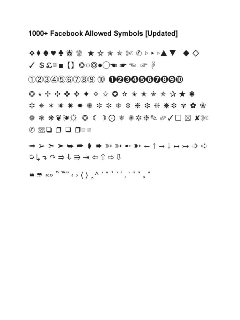 1000+ Facebook Symbols For Posts 2021 | PDF | Planets In Astrology ...