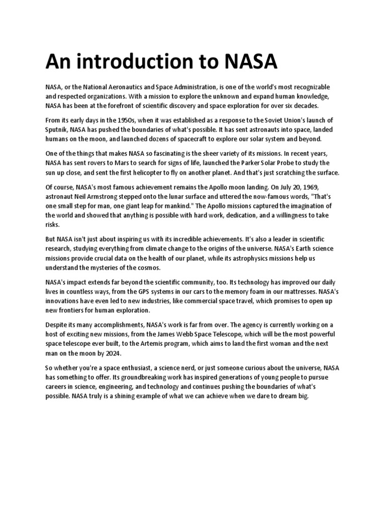 An Introduction To NASA | PDF | Nasa | Space Exploration
